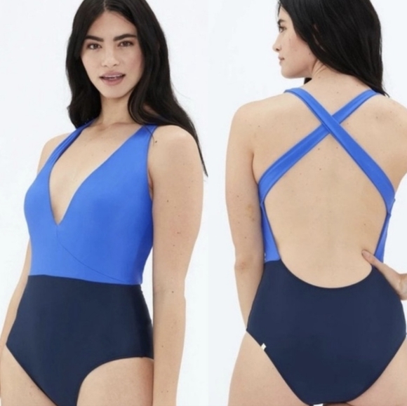 summersalt | Swim | Nwt Summersalt Blue Deep Dive One Piece Swimsuit Halter Open Back | Poshmark